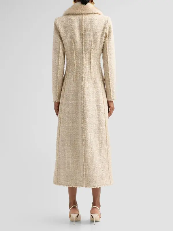 Ramy Brook Betsy Faux-fur Collar Tweed Longline Coat