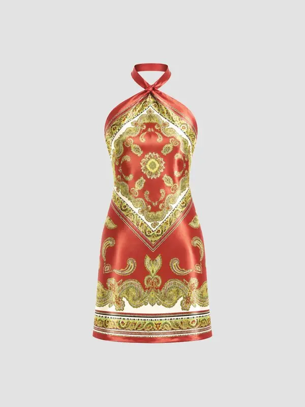 Retrofete Adelaide Silk Halter Mini Dress