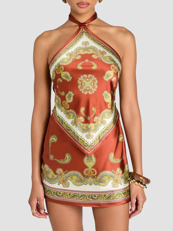Retrofete Adelaide Silk Halter Mini Dress