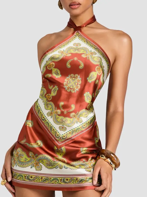 Retrofete Adelaide Silk Halter Mini Dress