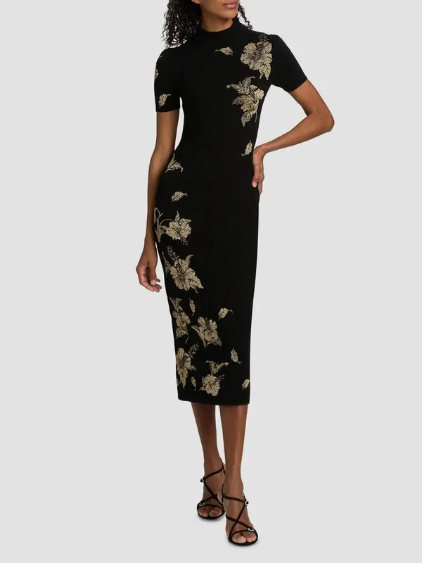 Oscar De La Renta Hibiscus Metallic Jacquard Cocktail Dress