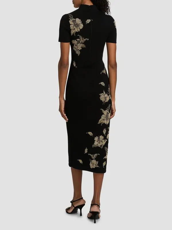 Oscar De La Renta Hibiscus Metallic Jacquard Cocktail Dress