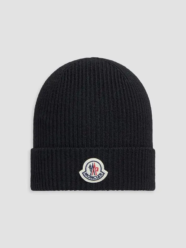 Moncler Beanie Hat In Wool - Black