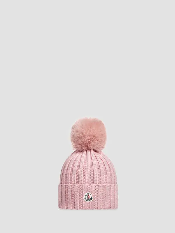 Moncler Beanie Hat In Wool - Pink