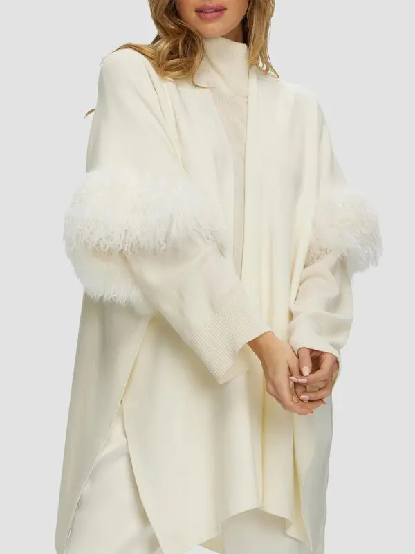 Gorski Knit Vest With Select Mongolian Shearling Lamb Trim - Ivory