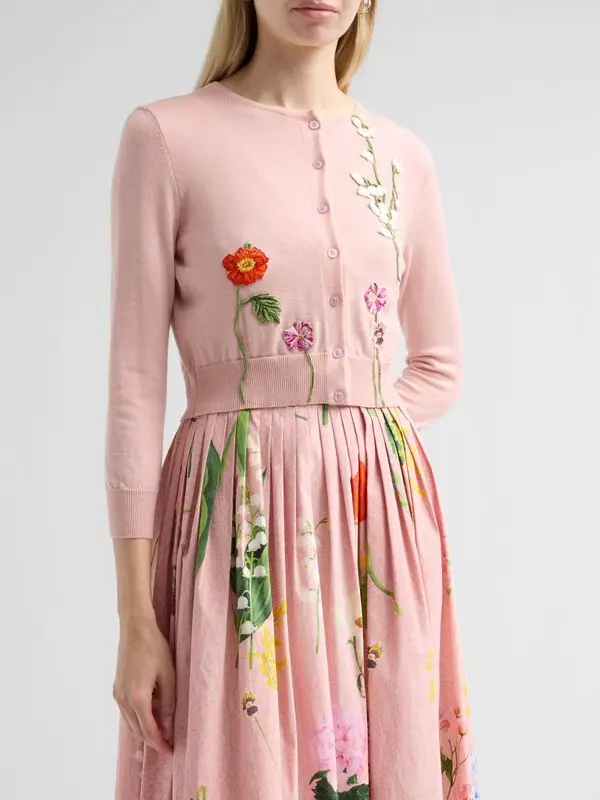 Oscar De La Renta Mixed Floral-embroidered Wool Cardigan