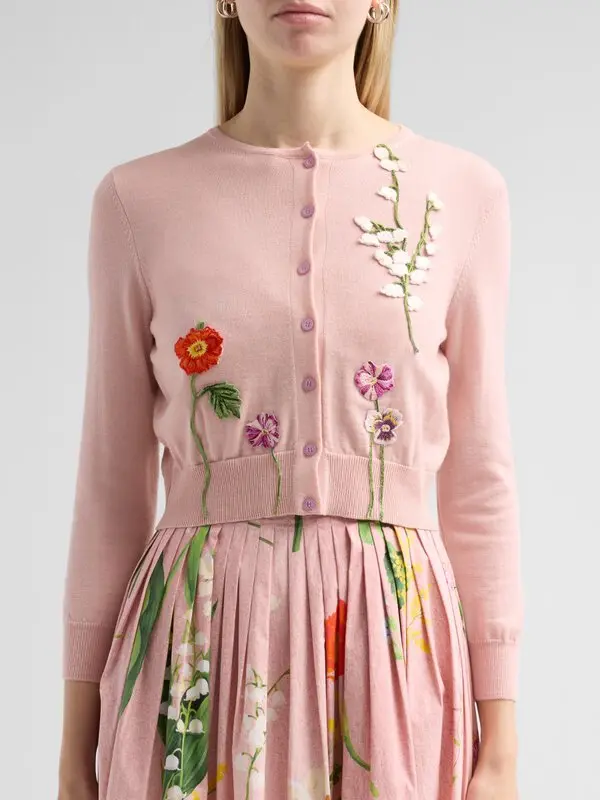 Oscar De La Renta Mixed Floral-embroidered Wool Cardigan