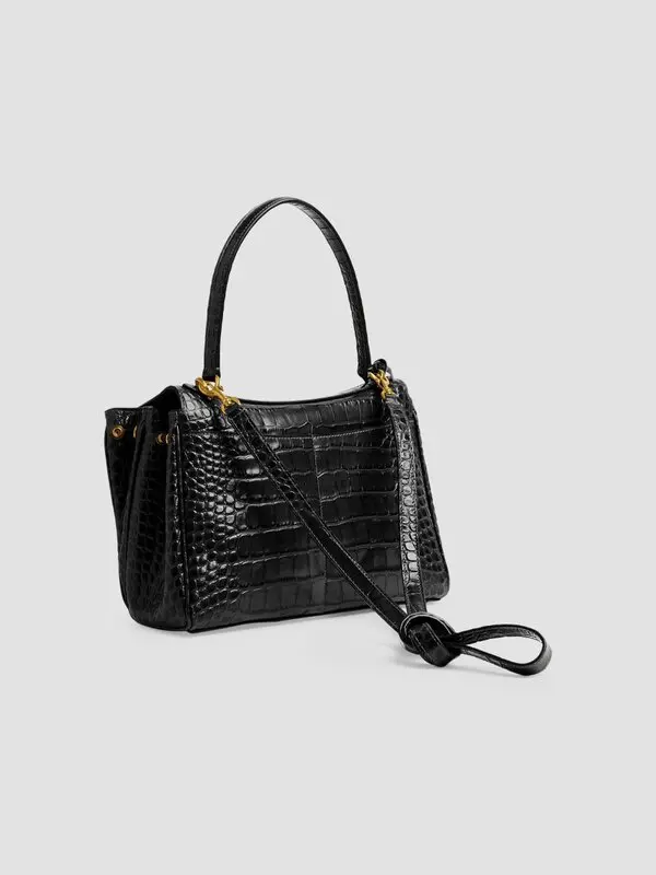 Balenciaga Rodeo Small Crocodile Embossed Shoulder Bag - Black