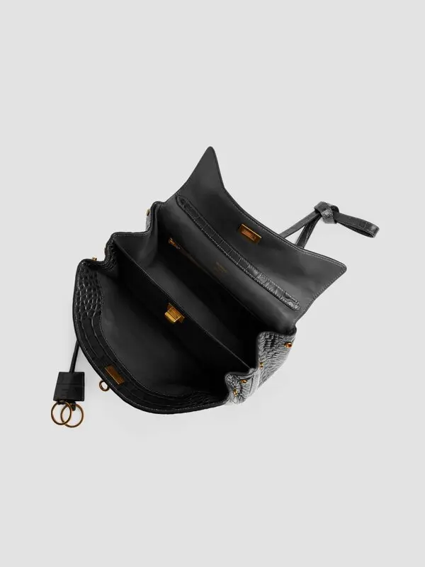 Balenciaga Rodeo Small Crocodile Embossed Shoulder Bag - Black