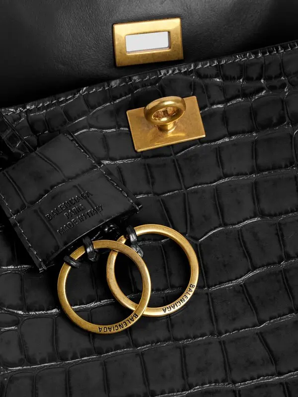Balenciaga Rodeo Small Crocodile Embossed Shoulder Bag - Black