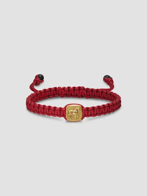 David Yurman Petrvs Horse Nylon Woven Station Bracelet In 18k Yellow Gold - Red