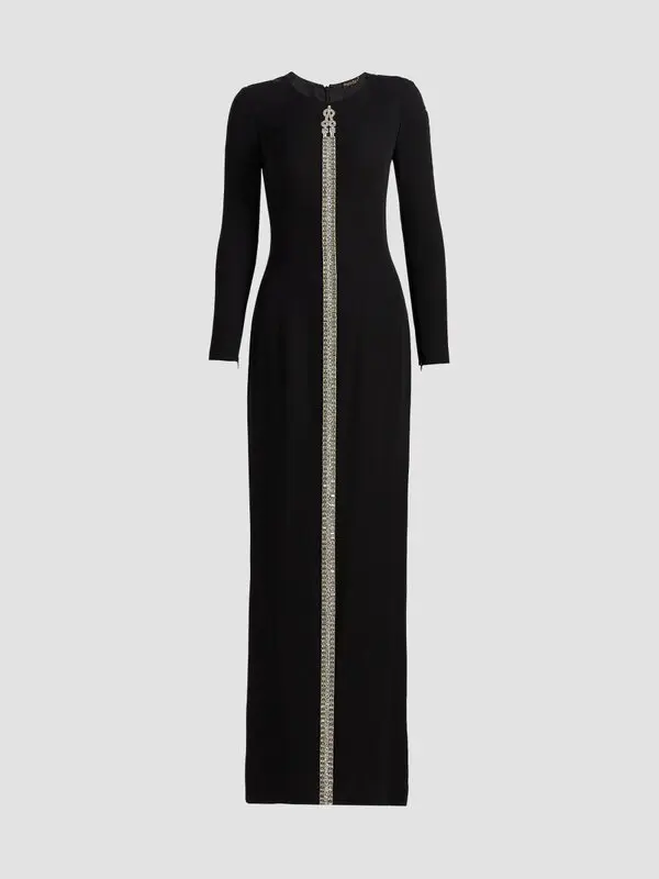 REEM ACRA Crêpe Crystal Detail Column Gown