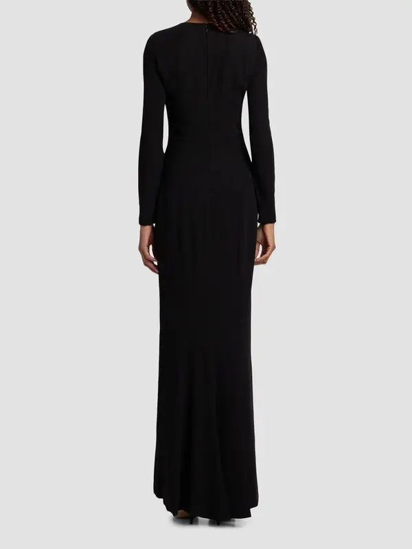 REEM ACRA Crêpe Crystal Detail Column Gown