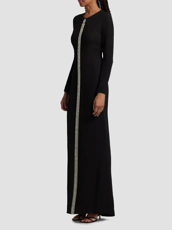REEM ACRA Crêpe Crystal Detail Column Gown