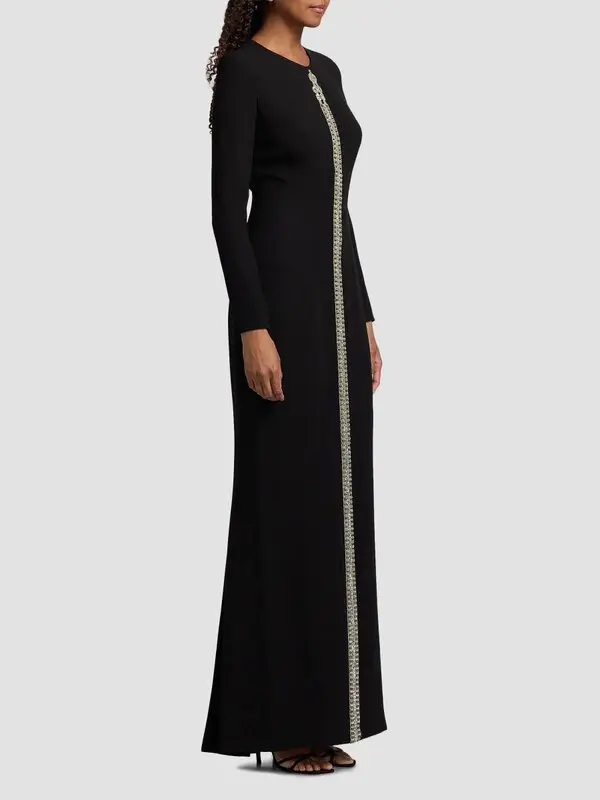 REEM ACRA Crêpe Crystal Detail Column Gown