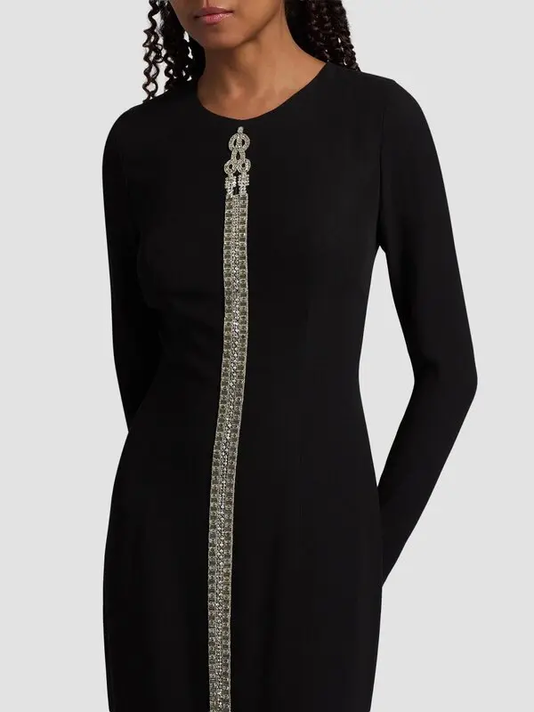 REEM ACRA Crêpe Crystal Detail Column Gown