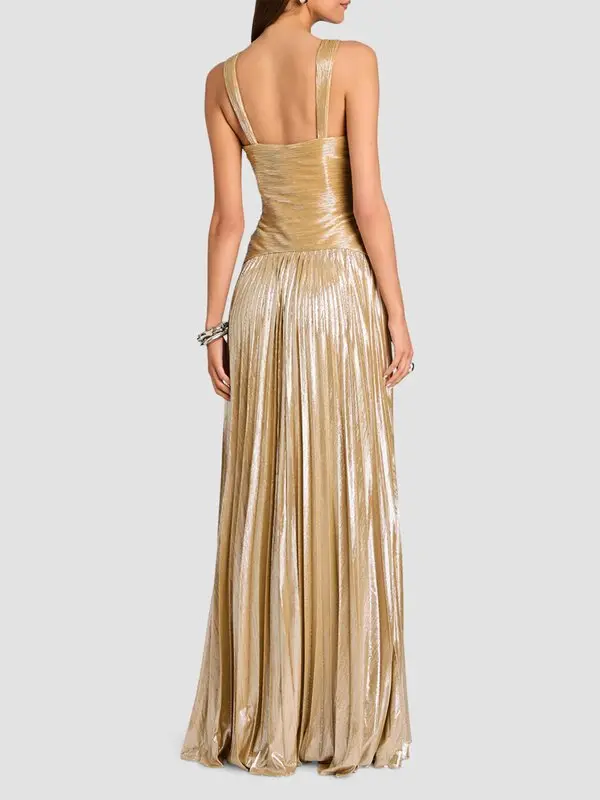 Retrofete Solace Metallic V-neck Cut-out Gown