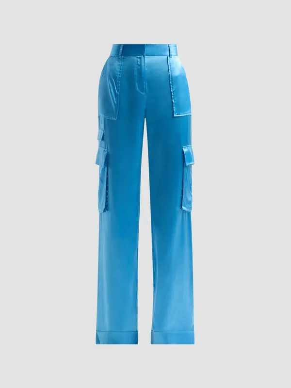 Ramy Brook Hannah Satin Wide-leg Cargo Pants - Oasis