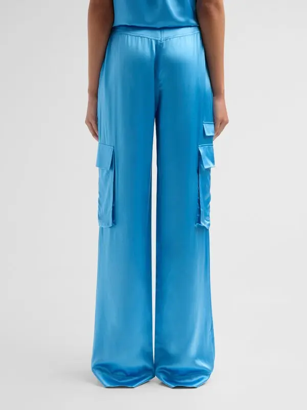 Ramy Brook Hannah Satin Wide-leg Cargo Pants - Oasis
