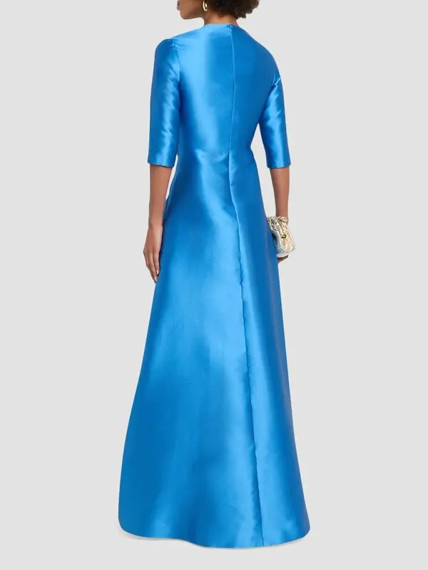 REEM ACRA Mikado Embroidered Three-quarter Sleeve Gown