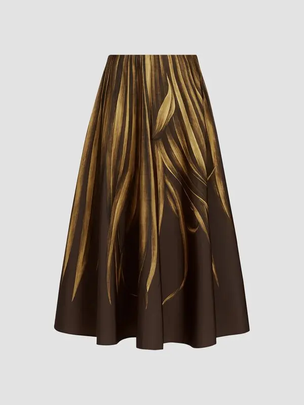 Oscar De La Renta Palm Print A-line Midi-skirt - Brown