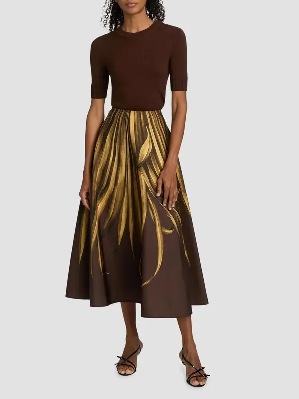 Oscar De La Renta Palm Print A-line Midi-skirt