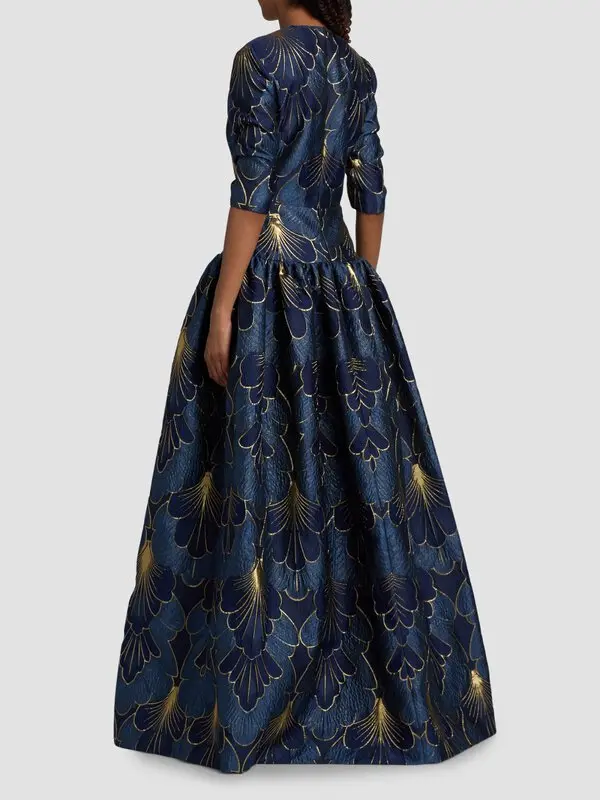 REEM ACRA Lamé Brocade Dropped Waist Gown