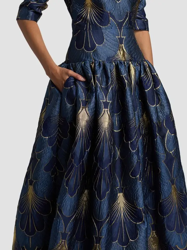 REEM ACRA Lamé Brocade Dropped Waist Gown