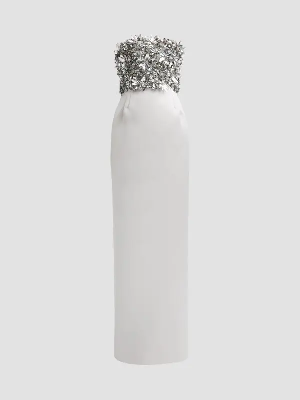 Prabal Gurung Floral-embellished Strapless Column Gown