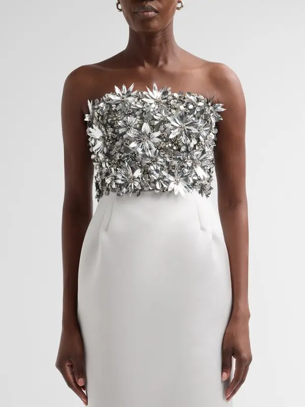 Prabal Gurung Floral-embellished Strapless Column Gown