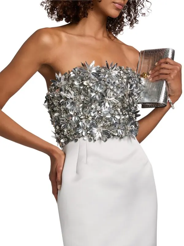 Prabal Gurung Floral-embellished Strapless Column Gown