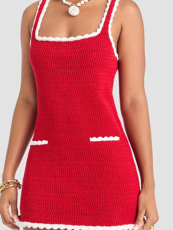 SEROYA Brianna Two-tone Knit Mini Dress - Derby Red Eggshell