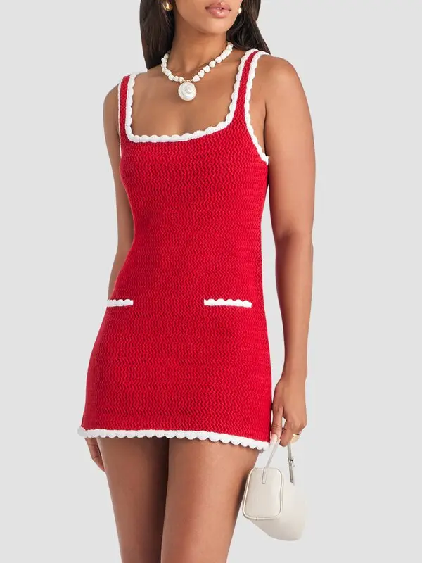 SEROYA Brianna Two-tone Knit Mini Dress - Derby Red Eggshell