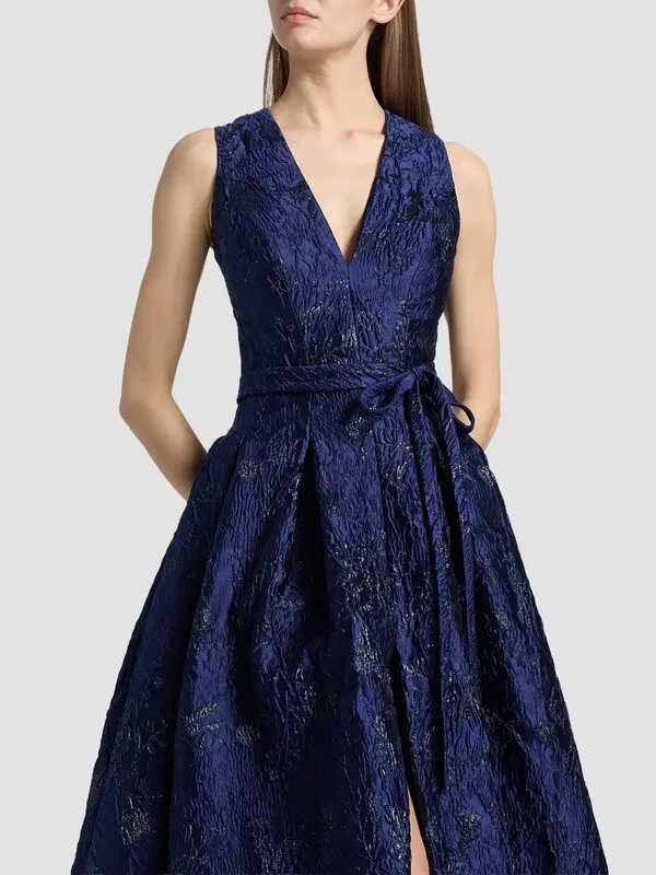 REEM ACRA Metallic Brocade Belted Ballgown