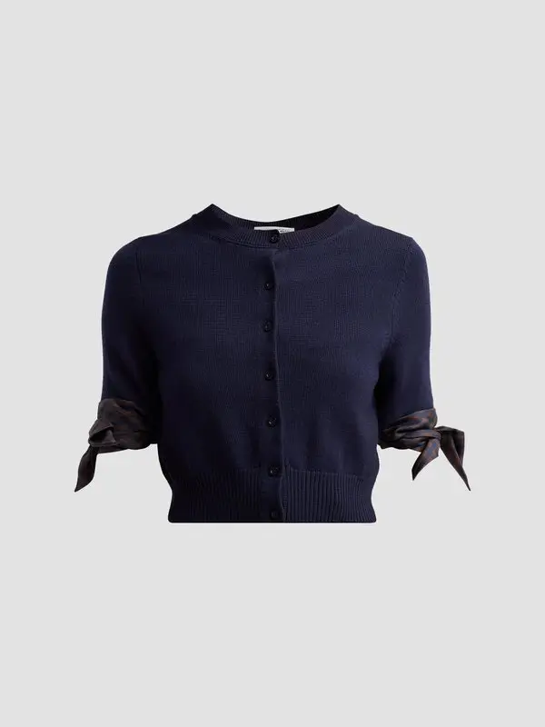 Oscar De La Renta Argyle Tie-detailed Wool Crop Cardigan