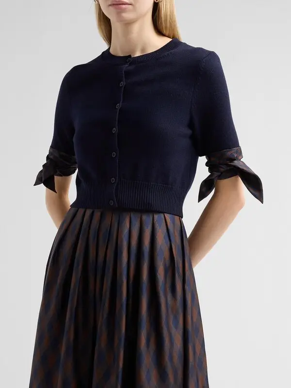 Oscar De La Renta Argyle Tie-detailed Wool Crop Cardigan