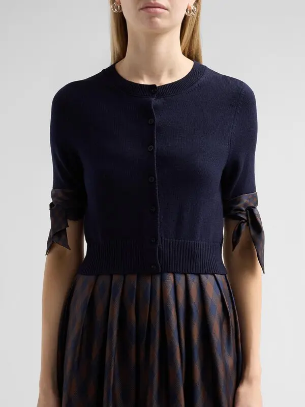Oscar De La Renta Argyle Tie-detailed Wool Crop Cardigan