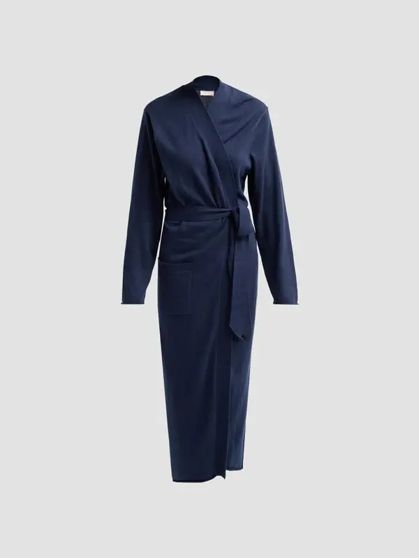 PAPINELLE Cotton-cashmere Tie-waist Robe - Deep Navy