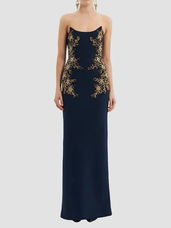 Rebecca Vallance Orla Embellished Stretch-crepe Strapless Gown - Navy