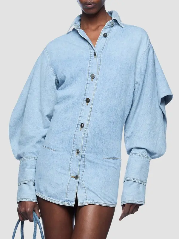 Attico Draped Cotton Denim Mini Dress