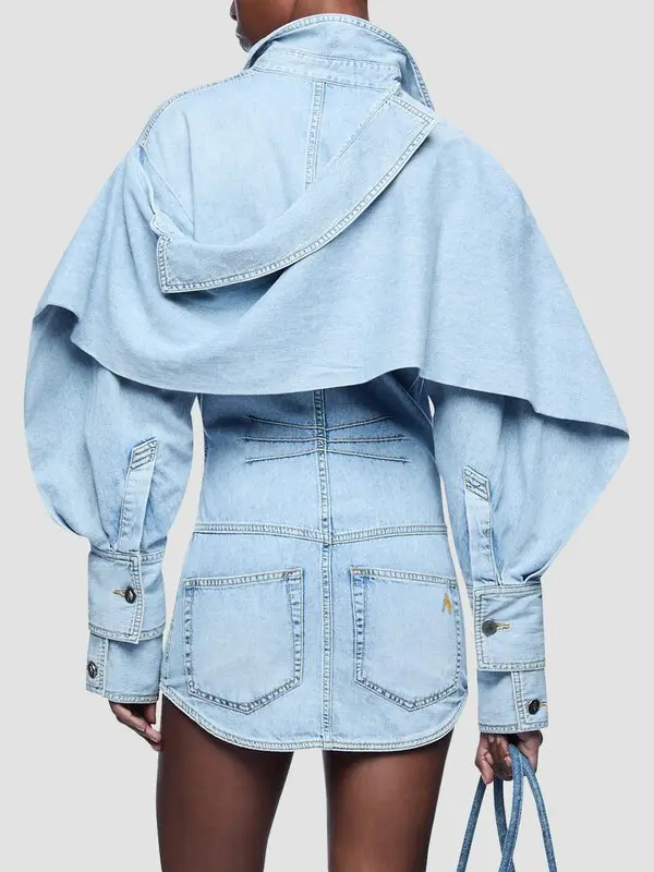 Attico Draped Cotton Denim Mini Dress