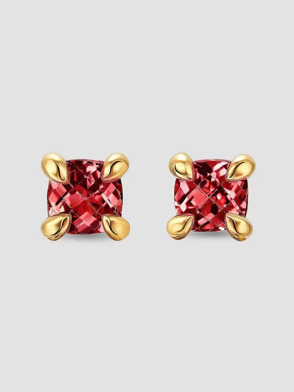 David Yurman Micro Chatelaine Stud Earrings In 18k Yellow Gold - Garnet