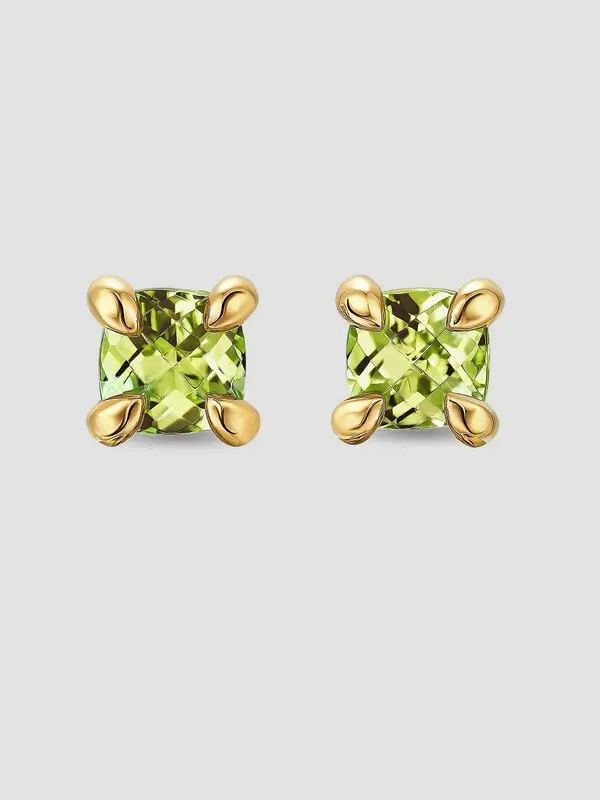 David Yurman Micro Chatelaine Stud Earrings In 18k Yellow Gold - Peridot