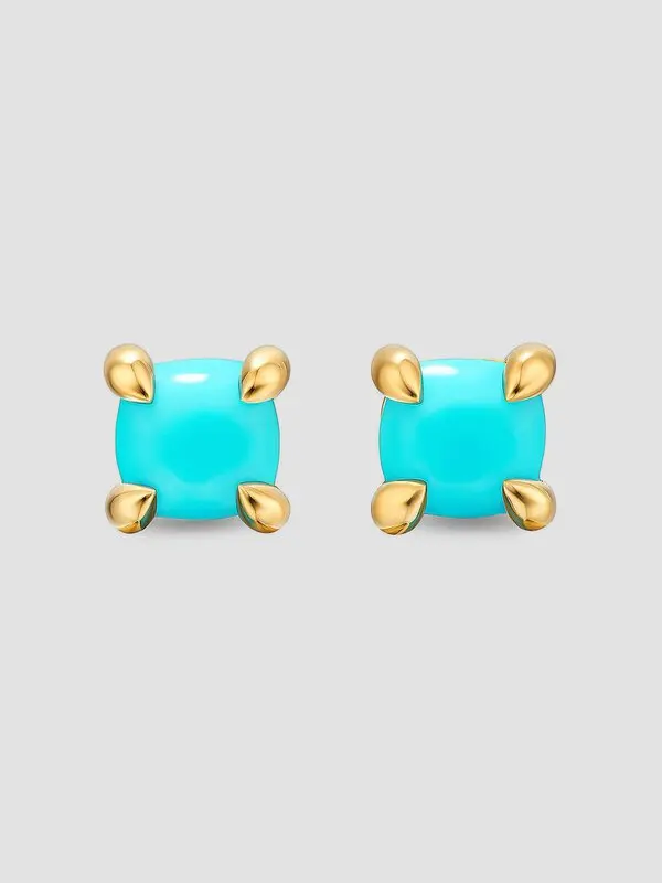 David Yurman Micro Chatelaine Stud Earrings In 18k Yellow Gold - Turquoise