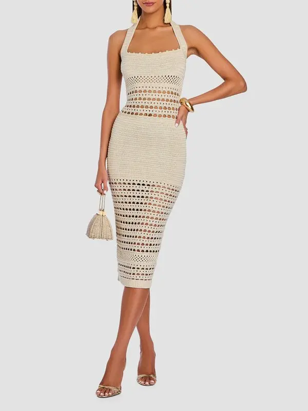 Retrofete Jaycee Crochet Midi Dress - Bone