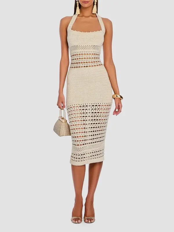 Retrofete Jaycee Crochet Midi Dress - Bone