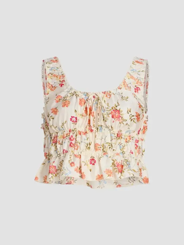 PAPINELLE Amber Floral Cotton Crop Camisole - Peach