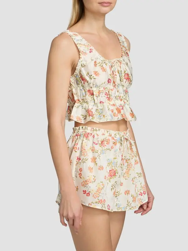 PAPINELLE Amber Floral Cotton Crop Camisole - Peach