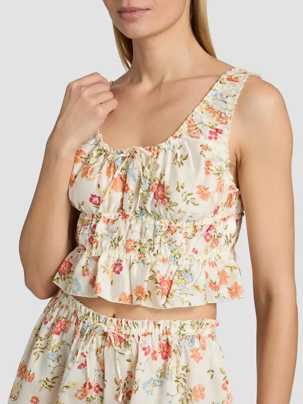 PAPINELLE Amber Floral Cotton Crop Camisole - Peach