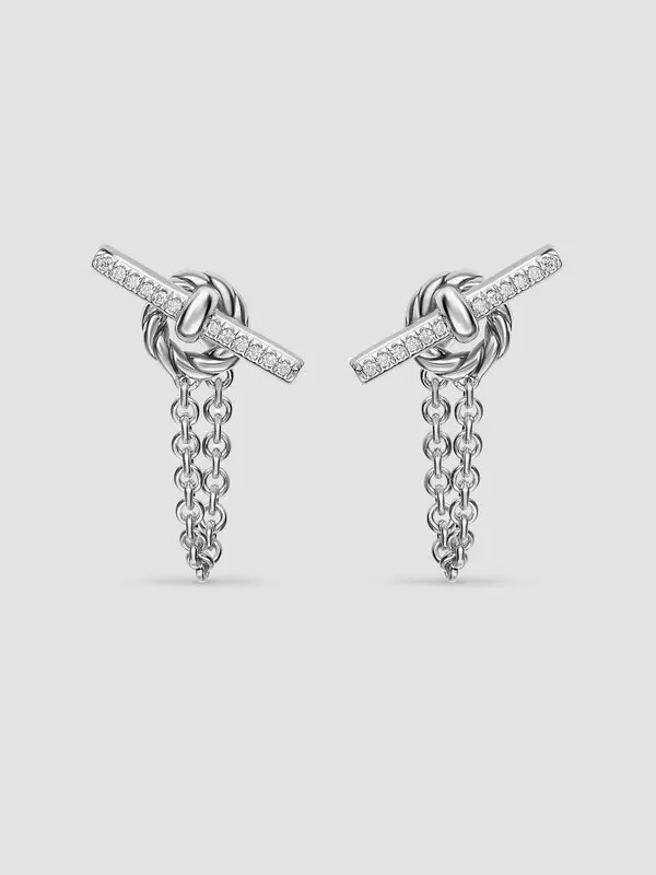 David Yurman Dy Mercer Petite Toggle Chain Stud Earrings In Sterling With Diamonds, 38.2mm - Silver